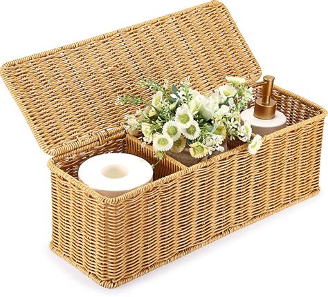 Sumnacon Wicker Storage Basket With Lid Rectangular Narrow