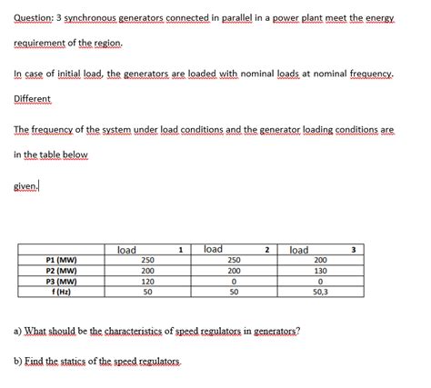 Solved Question Synchronous Generators Connected In Chegg
