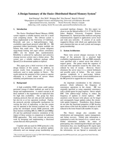 Pdf A Design Summary Of The Oasis Distributed Shared Memory System