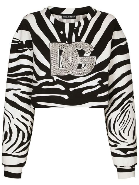 Dolce And Gabbana Crystal Logo Zebra Print Sweatshirt White Zebra