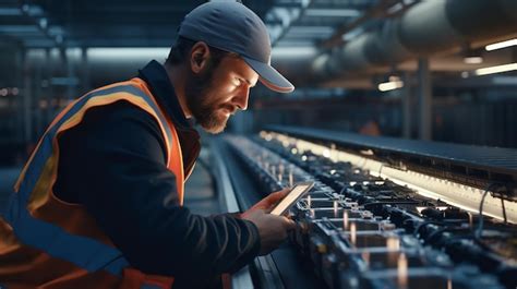 Premium AI Image Male Engineer Maintaining Solar Cell Panels Ai Generative