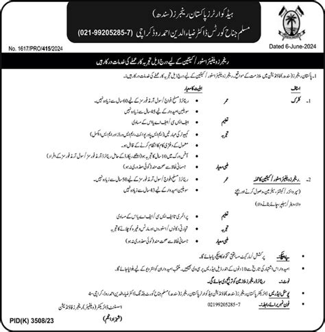 Sindh Ranger Karachi Jobs 2024