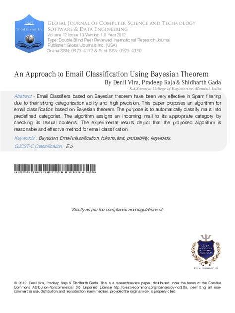pdf an approach to email classification using bayesian theorem