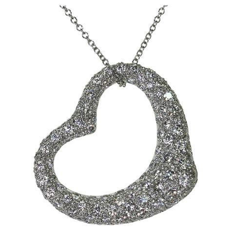 Tiffany And Co Elsa Peretti Diamond Platinum Open Heart Pendant