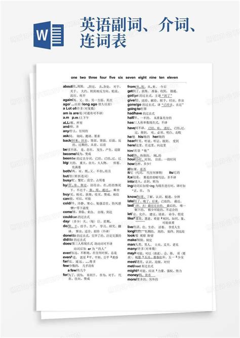 英语副词、介词、连词表word模板下载编号lvzvodnn熊猫办公