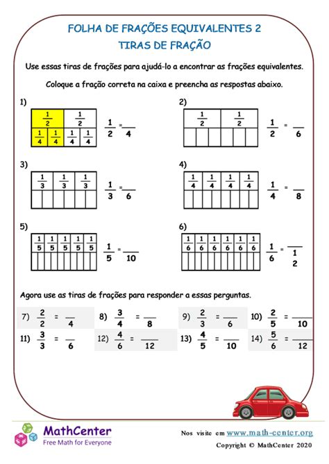 Terceiro Ano Planilhas Equivalência De Frações Math Center