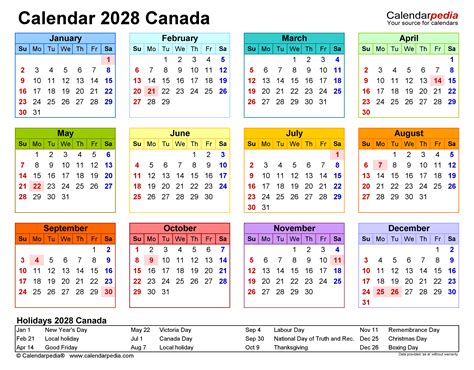 Canada Calendar 2028 Free Printable Pdf Templates