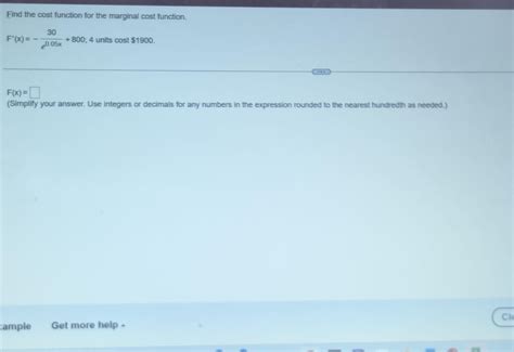 Solved Find The Cost Function For The Marginal Cost