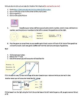 Atomic Structure Virtual Phet Lab By Doctor Makin TPT