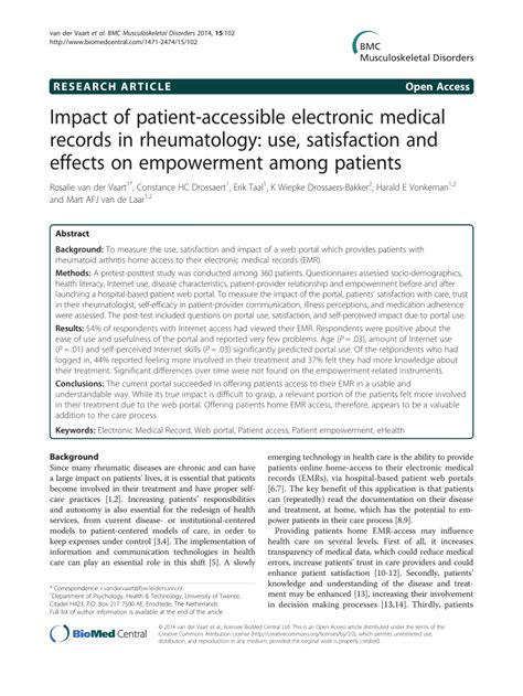 Pdf Impact Of Patient Accessible Electronic Medical Records In Rheumatology Use Satisfaction