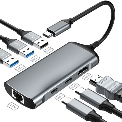 7 In 1 USB C Hub With Dual Type C 4K HDMI 2 USB 3 0 Ports RJ45