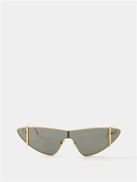 Saint Laurent Cat Eye Metal Sunglasses In Gold Endource