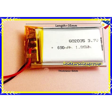 Lithium Polymer 602035 3 7V 400mAh Rechargeable Battery Shopee