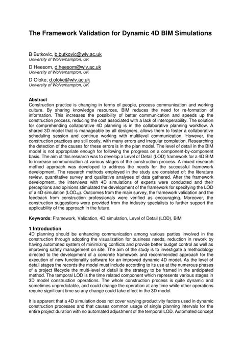 pdf the framework validation for dynamic 4d bim simulations