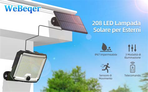 Lampada Solare Per Esterni 208LED 3Modes Luce Solare Led Esterno Con