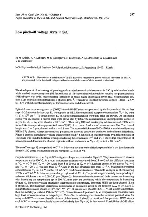 Pdf Low Pinch Off Voltage Jfets In Sic