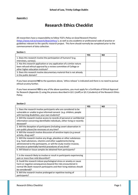 Research Ethics Checklist