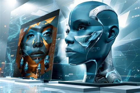 Ai Robot Faces With Neon Glow Digital Art Technology Innovation