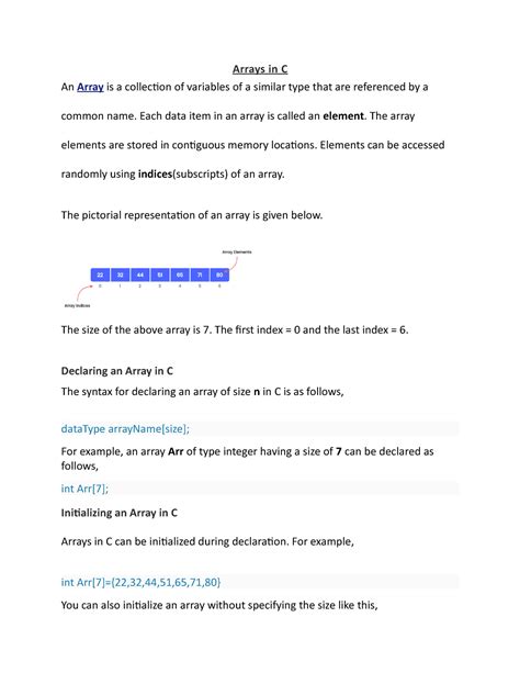 Arrays In C Declaring An Array Initializing An Array Accessing