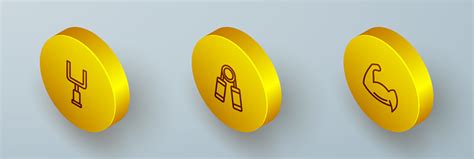 아이소메트릭 라인 미식축구 골 포스트 스포츠 확장기 및 보디빌더가 근육 아이콘을 보여주고 있습니다 벡터 3차원 형태에 대한 스톡 벡터 아트 및 기타 이미지 Istock