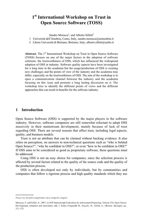 Pdf 1st International Workshop On Trust In Open Source Software Toss