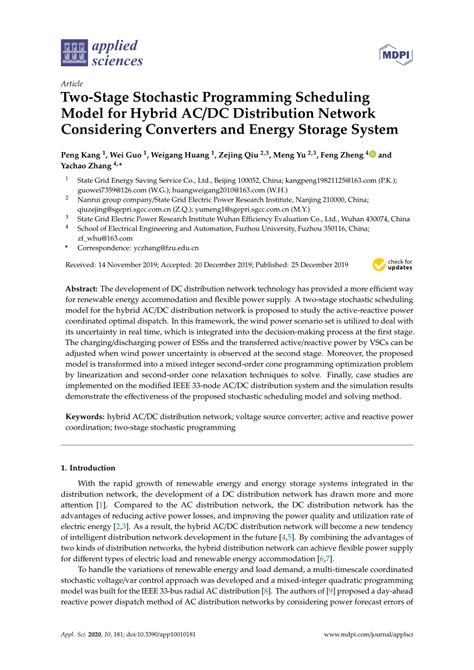 Pdf Two Stage Stochastic Programming Scheduling Model For Hybrid Ac