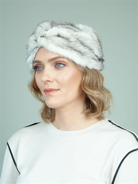 Natural White Cross Mink Fur Headband Handmade By Nordfur