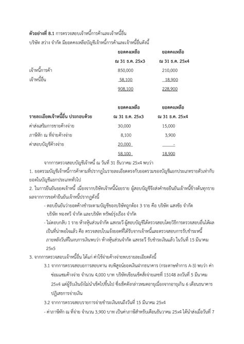 หน่วยที่ 8 การตรวจสอบหนี้สินและส่วนของเจ้ Patumwadee Sophathorn หน้าหนังสือ 5 พลิก Pdf