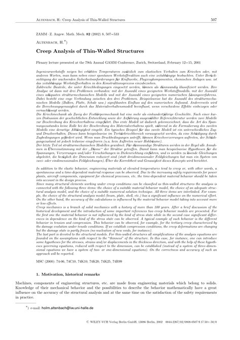 Pdf Creep Analysis Of Thin Walled Structures
