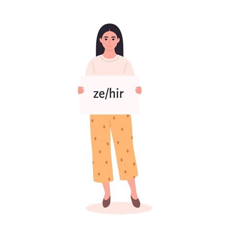 Premium Vector Young Asian Woman Holding Sign With Gender Pronoun