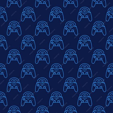 Premium Vector Wireless Videogame Controller Vector Joypad Blue Linear Seamless Pattern