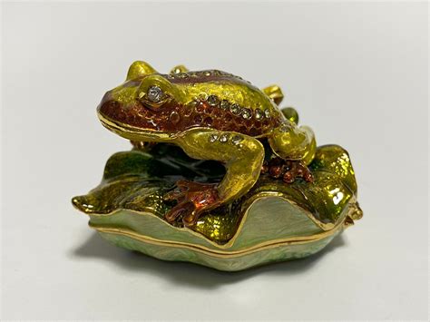 Frog Trinket Box Animal Jewelry Box Frog Figurine Enameled Metal Box