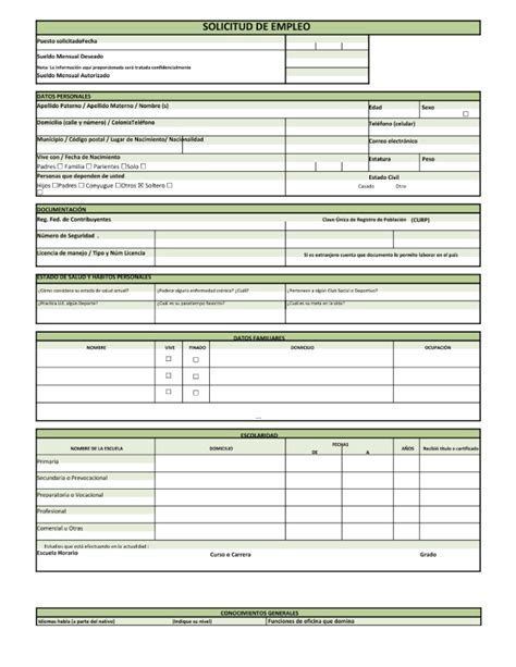 Solicitud De Empleo En PDFFormatos Y Ejemplos 2024