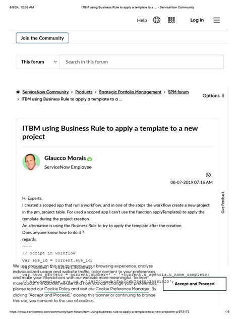 Itbm Using Business Rule To Apply A Template To A Servicenow