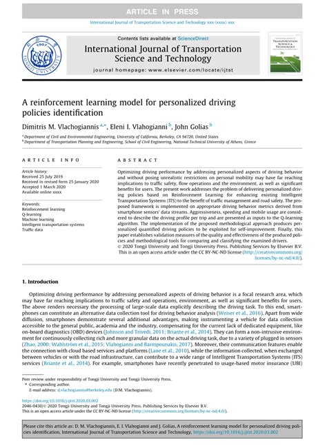 Pdf A Reinforcement Learning Model For Personalized Driving Policies
