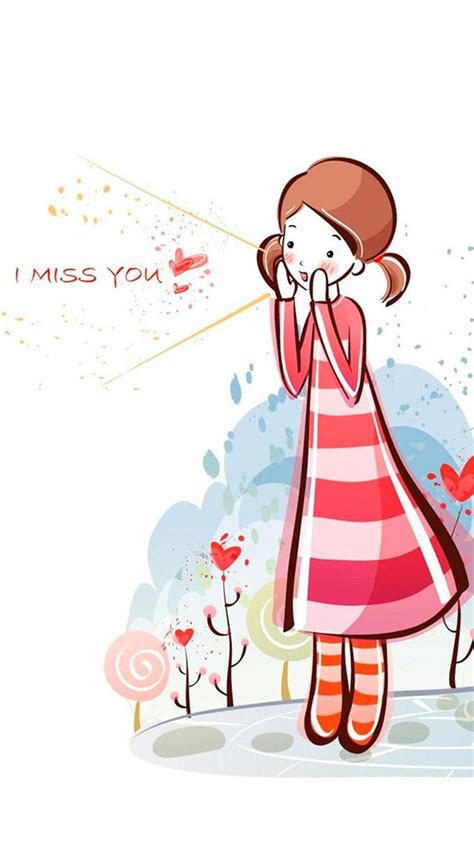 Download Missing You Cute Girl Drawing Wallpaper