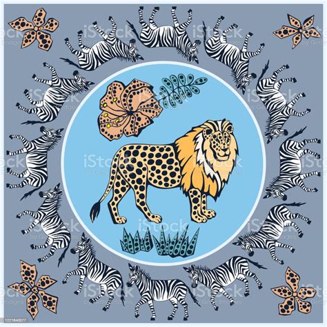 벡터 배경 손으로 그린 이국적인 야생 고양이입니다 손으로 그린 잉크 일러스트 현대 장식 장식 배경입니다 섬유 천 스크랩북용 정사각형 인쇄 0명에 대한 스톡 벡터 아트 및