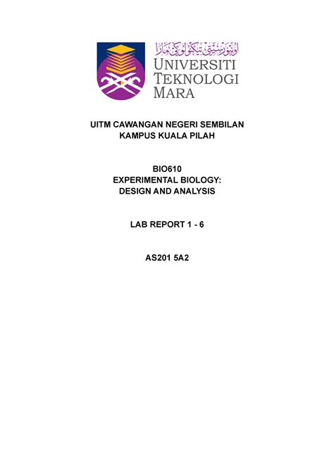 Lab 2 Bio610 Biostats Uitm Cawangan Negeri Sembilan Kampus Kuala Pilah Bio Experimental