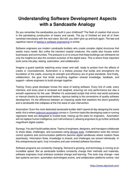 Ppt Understanding Software Development Aspects With A Sandcastle