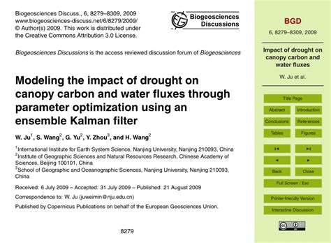 Pdf Modeling The Impact Of Drought On Canopy Carbon And Water Fluxes Through Parameter