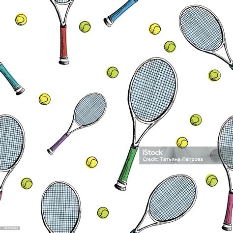 Latar Belakang Tenis Pola Mulus Raket Tenis Gaya Sketsa Berwarna Tangan