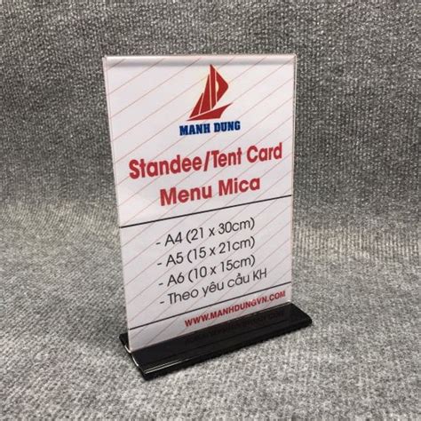 Menu Mica A6 Chữ T Kiểu đứng Chân đế Lùa Uốn