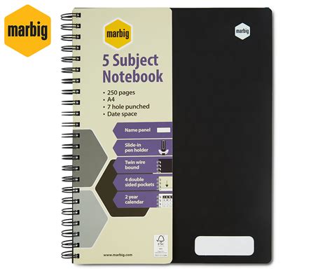 Marbig Accohide A4 5 Subject Notebook Black Au