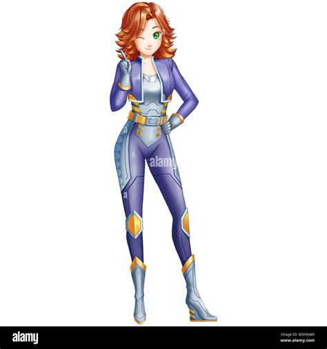 Scifi Mädchen Mit Anime Und Cartoon Stil Sie Ist Ein Kapitän Auf Einem
