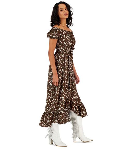 Bar Iii Womens Off The Shoulder Puff Sleeve Maxi Dress Created For