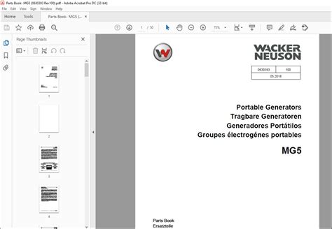 Wacker Neuson Mg5 Portable Generators Parts Book Manual 0630393 Rev100