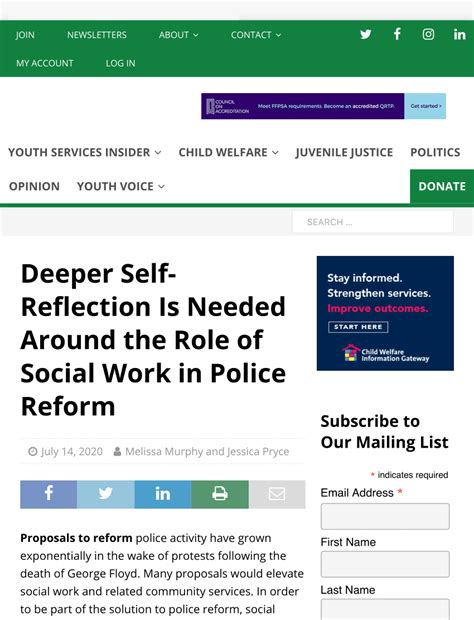 Pdf Self Reflection Is Needed Around The Role Of Social Work In Police Reform Op Ed Published