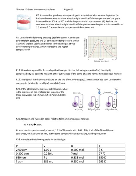 Gases Homework Problems Chemistry