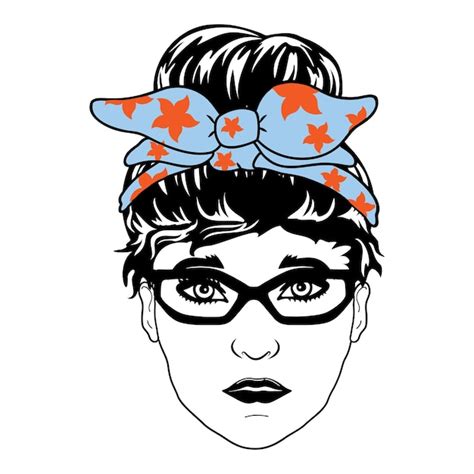 Premium Vector Women With Messy Bun Bandana Clipart Mom Life Womans Face