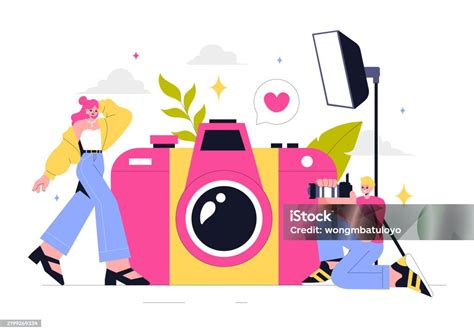 여행 관광 모험 그리고 추억을 평평한 스타일의 배경에 포착하기 위한 카메라와 장비를 갖춘 사진 벡터 일러스트 레이 션 겉창에 대한 스톡 벡터 아트 및 기타 이미지 Istock